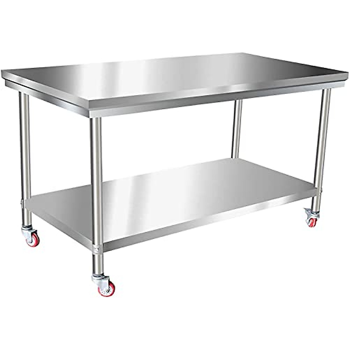Commercial Kitchen Work Catering Table, Stainless Steel Work Table Commercial Kitchen Work Table Heavy Duty Prep Worktable with 4 Casters (Wheels) for Restaurant, Home (Size : 80X60X85CM)