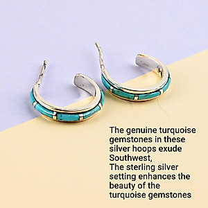 Shop LC Santa Fe Style Blue Turquoise J-Hoop Earrings for Women 925 Sterling Silver Boho SouthWestern Jewelry Boho Western Birthday Gifts for Women