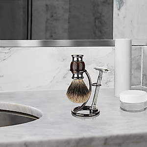 Linkidea Shower Shaving Brush Stand, Stainless Steel Safety Razor Holder, Comaptible with Vikings Blade Chieftain, Emperor Augustus Razor (Brushed Nickel)