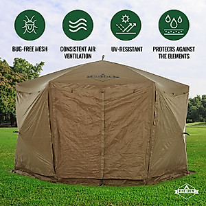 Hike Crew 12’x12’ Pop-Up Gazebo Screen Tent | 6-Sided Outdoor Canopy Shelter w/Built-in Zippered Wind Panels, Built-in Awning, Stakes, Ropes & Carry Bag for Camping & Sports | UV Resistant SPF 50+