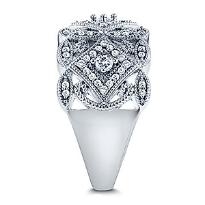 Kobelli Diamond Antique Style Filigree Wide Anniversary Ring 1/2 carat (ctw) in 10K White Gold, Size 10, White Gold