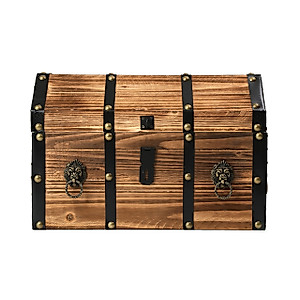 Vintiquewise Large Wooden Decorative Pirate Lockable Trunk with Lion Rings