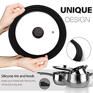 Lerykin Tempered Glass Lid - Universal Lid with Heat Resistant Silicone Rim for Pots, Pans and Skillets - Pan Cover Replacement Lid Fits 9.5", 10" and 11" Diameter Cookware