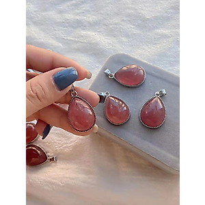 LiZiFang Genuine Red Natural Strawberry Quartz Gemstone Rectangle Bead Crystal Pendant