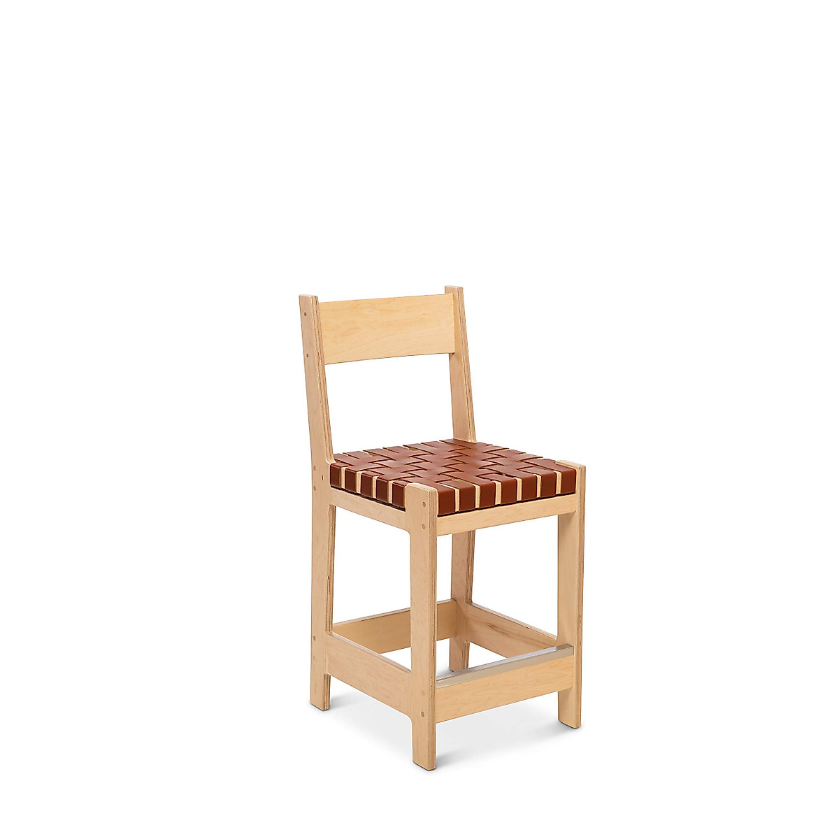 Handcrafted Counter Stool with Woven Leather Seat