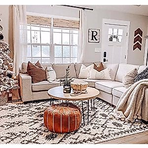 Hauteloom Berber Shag - Godalming Farmhouse Living Room Bedroom Area Rug with Tassel - Fluffy Plush High Pile Carpet - Soft Shaggy Rug, Moroccan Trellis - White, Beige, Cream, Black - 5'3" x 7'3"
