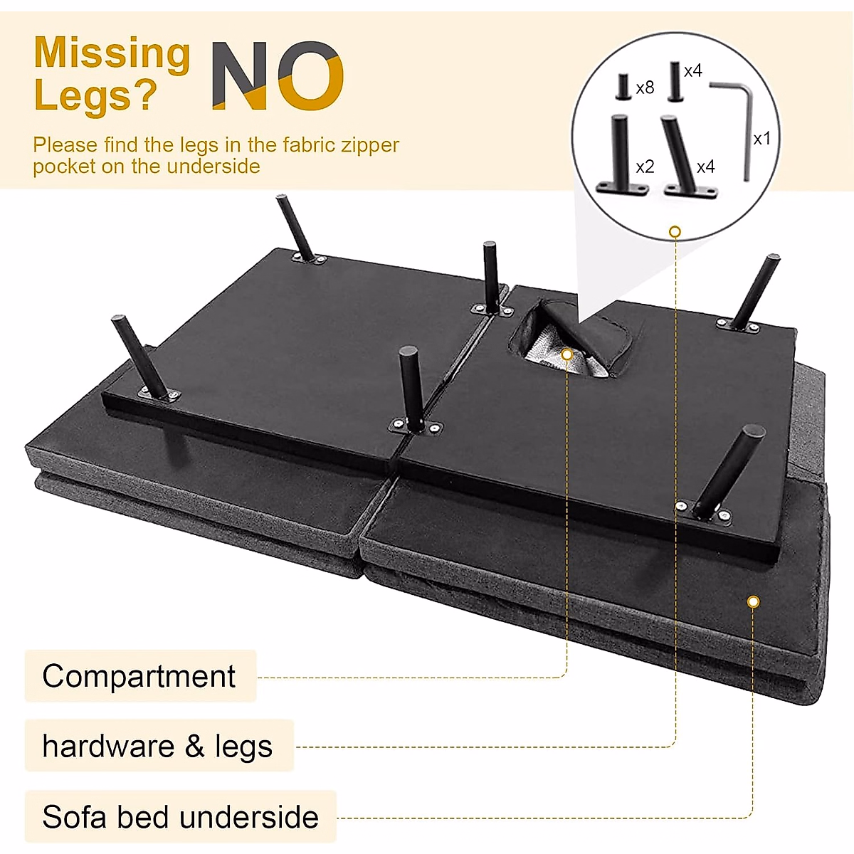 MUUEGM Bed,Convertible Adjustable Memory Foam Futon Couch, Sleeper Living Room Office,Apartment,Small Space Sofas, Light Grey