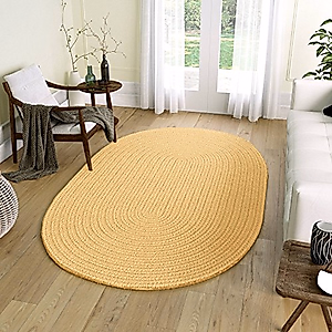 Super Area Rugs, Tropics Indoor/Outdoor Braided Reversible Area Rug, 4' x 6' Oval, Solid Pale Yellow