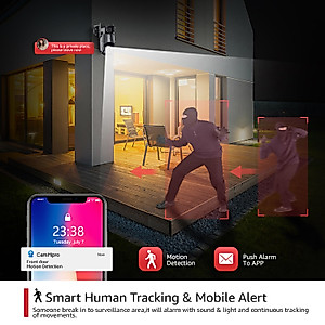 BOAVISION 2K Security Cameras Wireless Outdoor,360° View Dual Lens PTZ WiFi IP Camera Home Security Outdoor AI Human Tracking 8X Zoom 2-Way Audio Color Night Vision