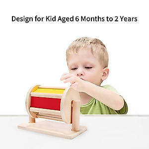 XJYQJD Montessori Spinning Drum Montessori Baby Toys for 6-12 Months Old, Wooden Spinning Rainbow Montessori Drum Rolling Toys for Babies Infant Toy for Boys Girls Newborn Gift