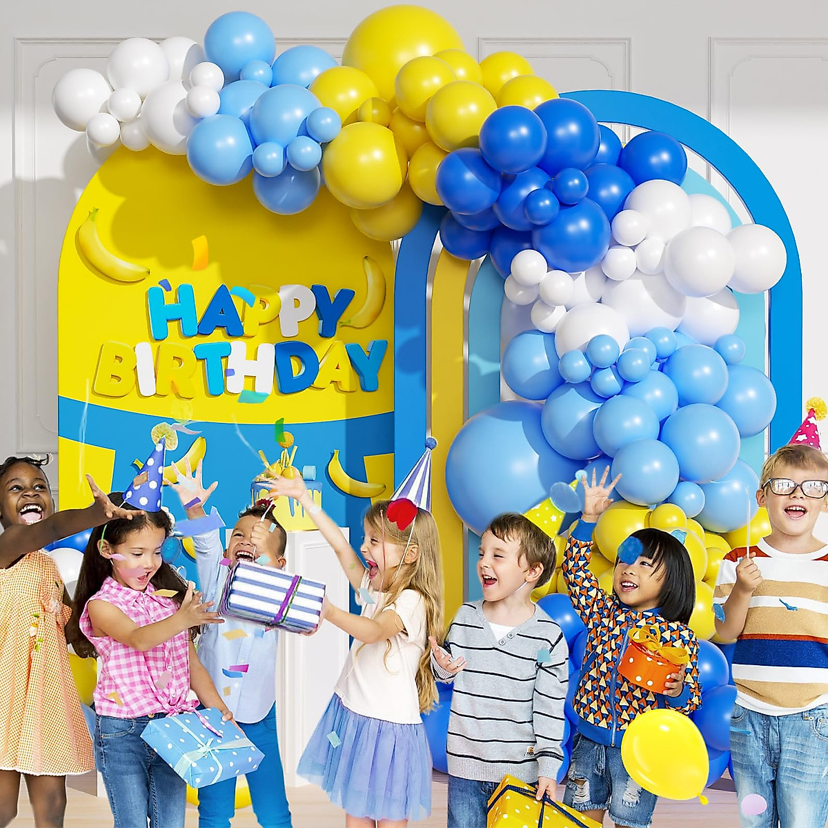 137pcs Blue and Yellow Balloon Arch Kit, DIY Cartoon Theme Blue Light Blue Yellow White Latex Party Balloons for Cartoon Theme Birthday Anniversary Graduation Baby Shower Party Decorations