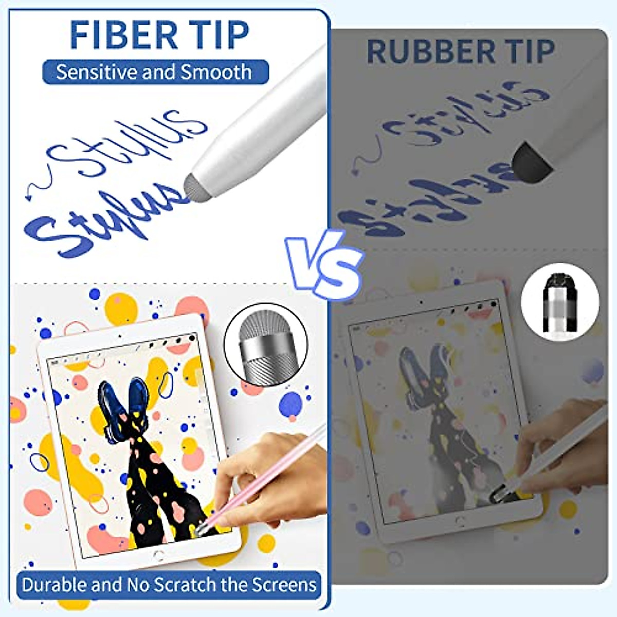 Stylus Pens for Touch Screens, 4PCS Stylus Pen for iPad with Precision Double Fiber Tips, Compatible with Apple iPad/iPhone/Android/Tablets and Other Capacitive Touch Screens