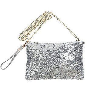 JUMISEE Women Sparkly Sequins Crossbody Bag Clutch Purse Shiny Wristlet Evening Bag Handbag with Chain Strap