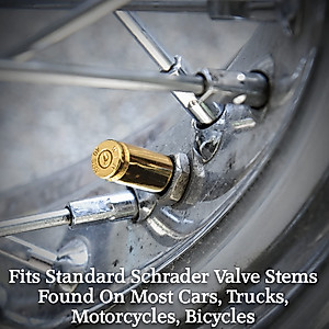 Lucky Shot - 40 Cal Bullet Shell Casing Tire Valve Stem Caps | Tire Pressure Caps | Stem Tires Accessories for Cars, SUVs, BMX Bike, Bicycle, Truck, Motorcycle | Brass Stems Covers (Set of 4)