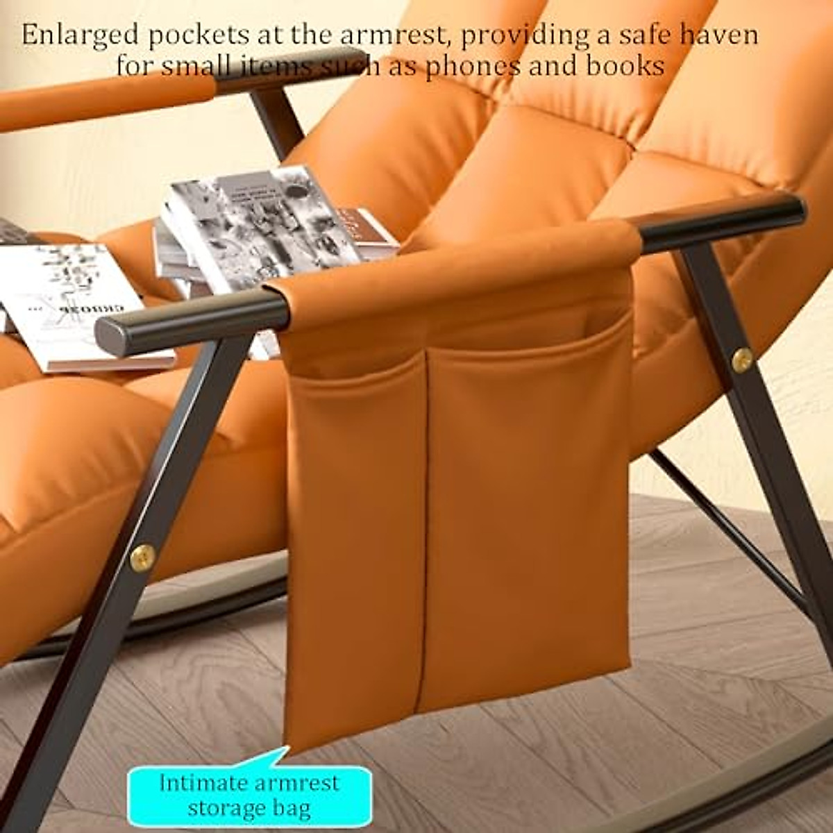 BREAUX Outdoor Patio Rocking Chair,Padded Cushion Rocker Recliner Chair Outdoor for Front Porch,with High Back and Deep Seating(E)