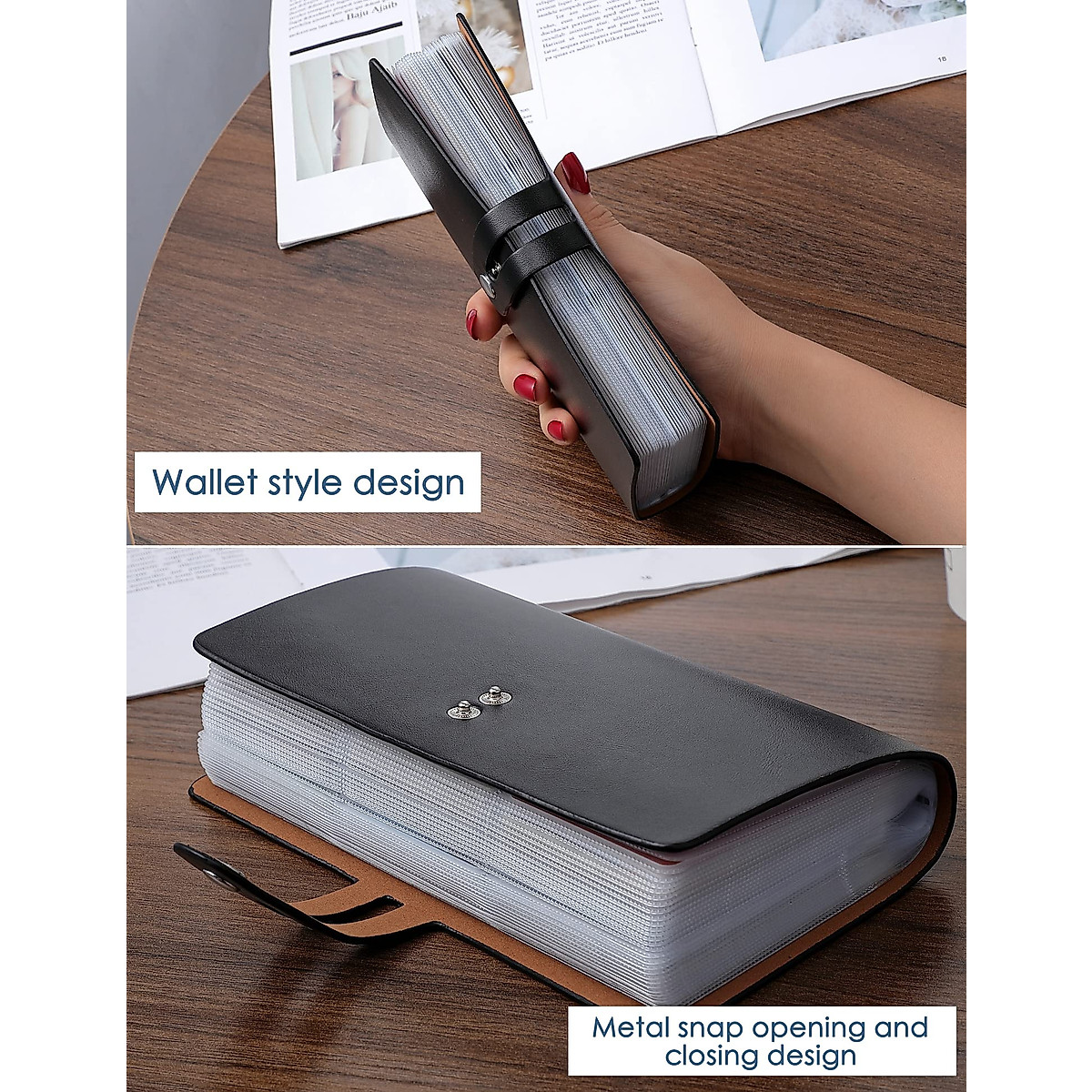 Romozi RFID Credit Card Holder, Leather Business Card Organizer with 96 Card Slots, Credit Card Protector for Managing Your Different Cards and Important Documents to Prevent Loss or Damage (Black)