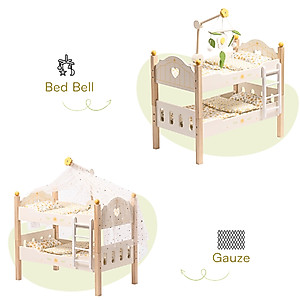 ROBOTIME Baby Doll Bunk Beds, Doll Cribs for 18 inch Dolls, Wooden Doll Beds Cribs fits American Girls (Wood, 2 Pcs Beds)