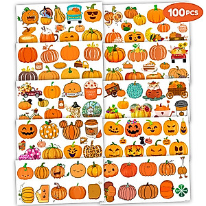 Cute Pumpkin Temporary Tattoos 10 Sheets 100 PCS Fall Pumpkin Party Decorations Favors Supplies Fall Theme Birthday Stickers Halloween Gifts for Boys Girls Kids Class School Prizes Carnival Christmas