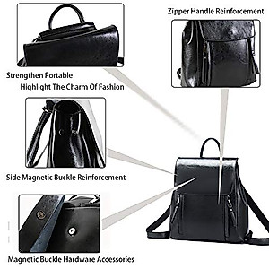 FL FantasyLinen Women Backpack Purse Fashion Genuine Leather Backpack Waterproof Rucksack Anti-theft Casual Travel Bag Zipper Purse (Black)