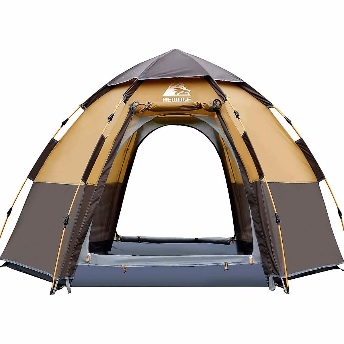 HEWOLF Camping Tent 3 to 4 Person Automatic Pop Up Tent Hexagonal Hydraulic Tents Waterproof UV Protection Dome Tent Double Layer Ultra Large Family Tent for Garden Camping Hiking Tents - Camel