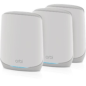 NETGEAR Orbi Tri-Band Wi-Fi 6 Mesh System RBK763S Router with 2 Satellite Extenders (Coverage up to 7,500 sq. ft, 75 Devices, AX5400 Up to 5.4Gbps)