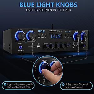 Pyle Bluetooth Home Audio Theater Amplifier Stereo Receiver 4 Channel 800 Watt Sound System w/MP3, USB, SD, AUX, RCA, FM,MIC, Headphone, Reverb Delay, LED Vol, for Home/Studio/Theater Speakers
