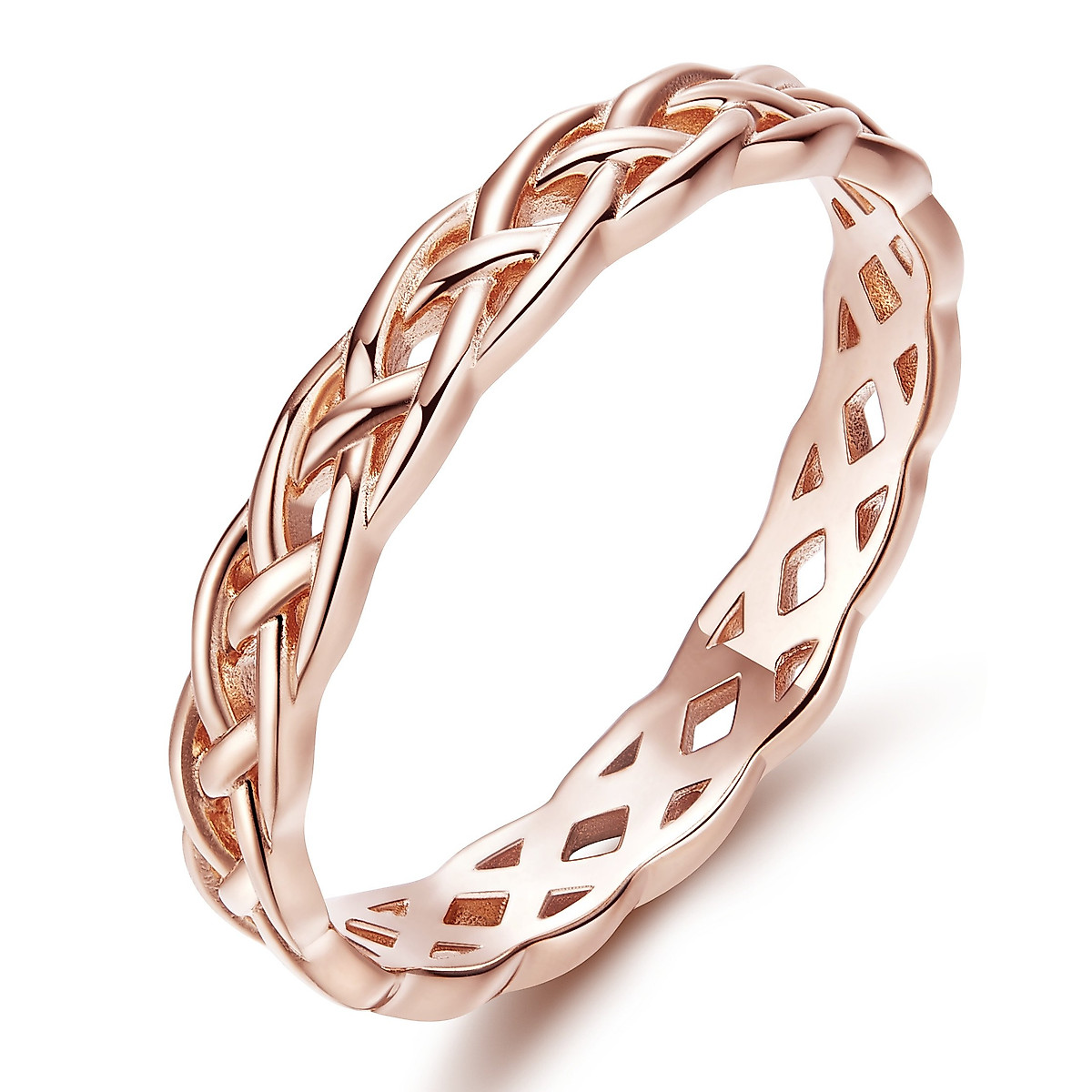 SOMEN TUNGSTEN 925 Sterling Silver Celtic Knot Eternity Band Ring Rose Gold Engagement Wedding Band 4mm Size 11