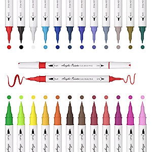 Mogyann Acrylic Paint Pens, 24 Colors Dual Tip Paint Markers with Brush Tip and Fine Tip, Colored Markers for Rock, Wood, Canvas Painting, Glass, Ceramic Surfaces