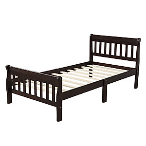 Harper & Bright Designs Wood Twin Size Modern Sleigh Bed for Kids, Platform Bed Twin Bed Frame with Headboard Footboard Wood Slat Support,No Box-Spring Needed