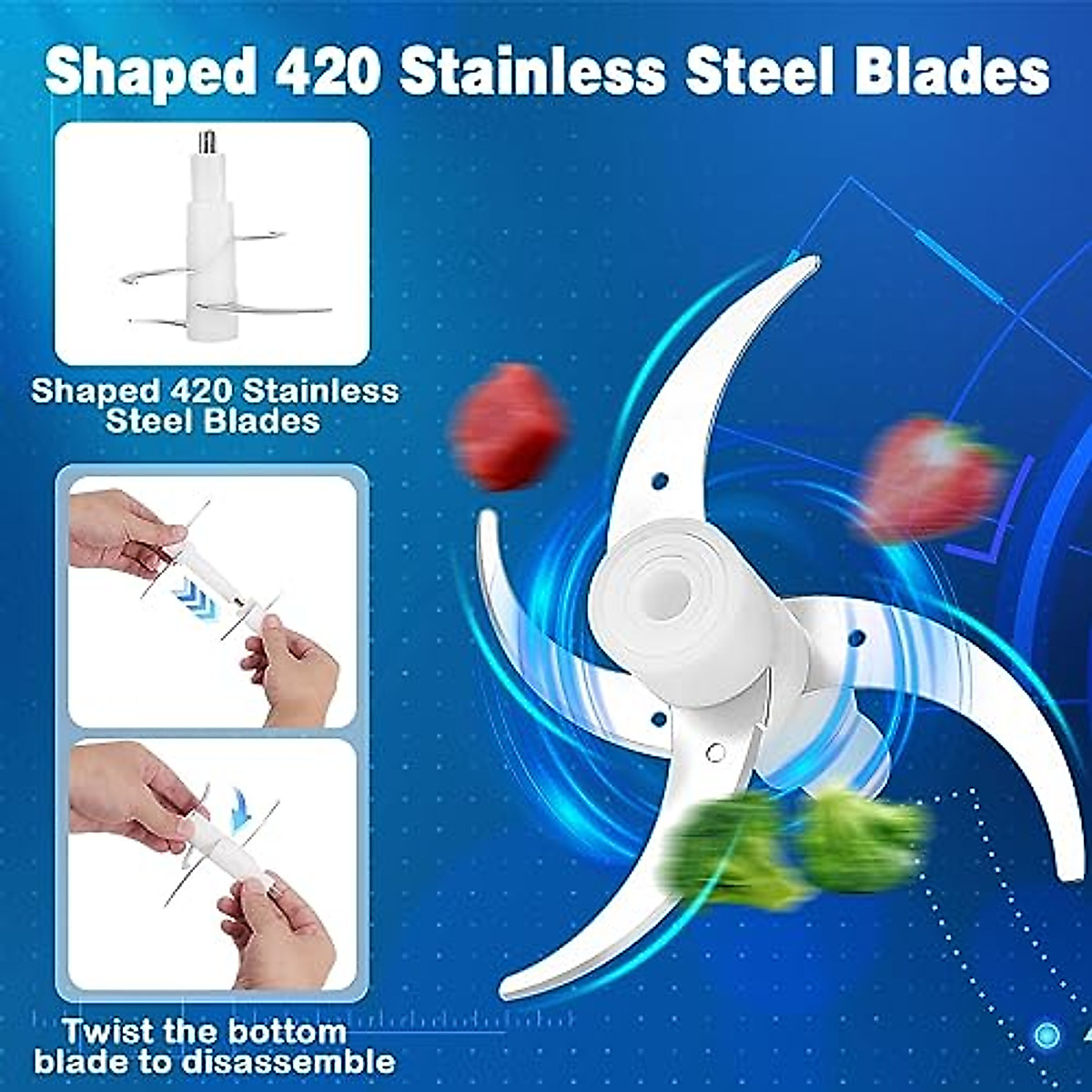 Electric Food Processor, 2L Meat Grinder with 2 Speed Food Chopper & Vegetable Chopper, 8 Cup with Powerful 350W Food Chopper for Vegetables, Fruits, Meat, Nuts, Beans, etc（4 Sharp Blades）