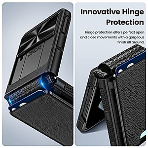 Caka for Z Flip 4 Case Wallet, Samsung Flip 4 Case with Card Holder Built in Camera Cover & Hinge Protection Magnetic Leather Wallet Case for Galaxy Flip 4 Phone Case -Black