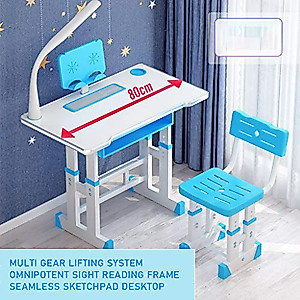 YAYUMI Kids Desk,Height Adjustable Desk and Chair Set,Student Writing Table with Lamp Anti-Reflective
