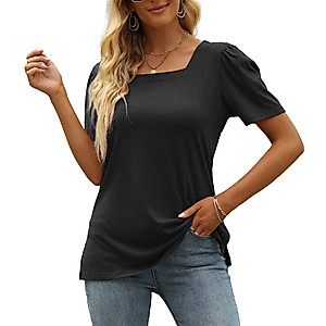 Black Shirts for Women Short Sleeve Tops Loose Casual Blouse Fashion Clothes Summer Tees Black L