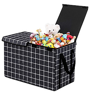 Kids Toy Box Chest with Flip-Top Lid, Large Collapsible Sturdy Toy Organizer for Girls and Boys, Storage Trunk for Playroom, Nursery (82L, Blackwhite)