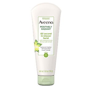 Aveeno Positively Radiant 60 Second In-Shower Facial Cleanser, Brightening Mask With Moisture-Rich Soy, Lemon Peel Extract, Glycolic Acid, and Kaolin Clay, 5 oz (Pack of 3)