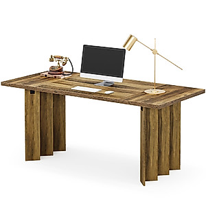 Tribesigns Modern Executive Desk, 62.2" Office Computer Desk, Mid-Century Modern Desk with Legs, Simple Writing Desk Workstation Business Furniture for Home Office, Brown Oak