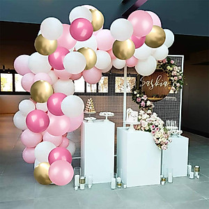 Pink Gold White Latex Balloons, 60Pcs Pink and Gold Confetti Party Balloons For Birthday Engagement Wedding Anniversary Party Decorations