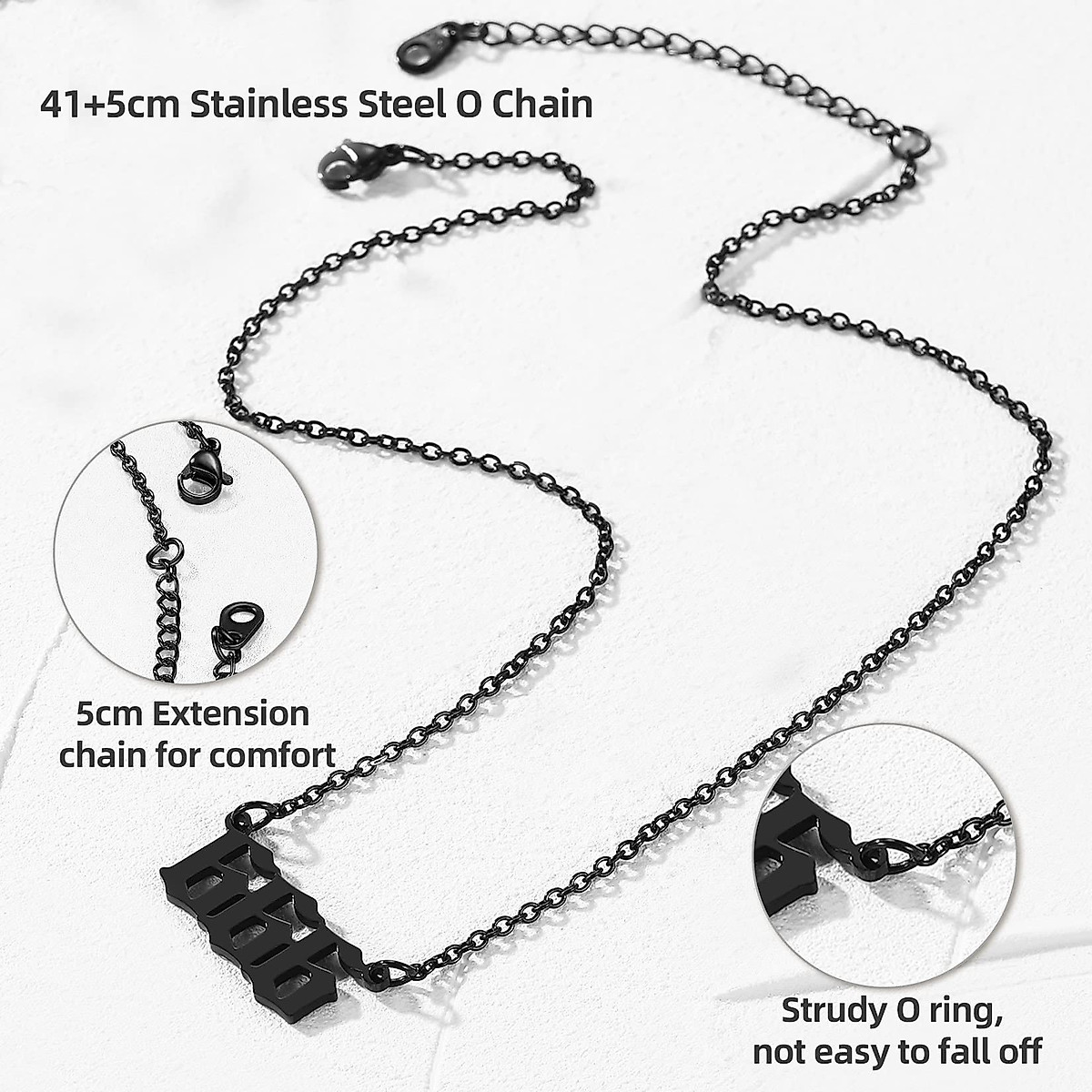 GOLDCHIC JEWELRY Black Angel Number 999 Necklaces For Women, Steel Angel Numbers Pendant Choker Chain