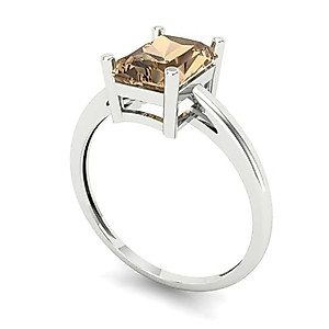 Clara Pucci 2.0ct Emerald Cut Solitaire Champagne Simulated Diamond 4 Prong Engagement Bridal Anniversary Ring 18K White Gold 3.5