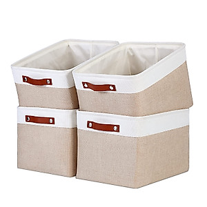 Ecegeva Fabric Storage Bins, Large Storage Baskets with Handles for Toys Towels Books Organization, Foldable Linen Cloth Storage Baskets for Organizing Closet Laundry Nursery(White&Khaki)
