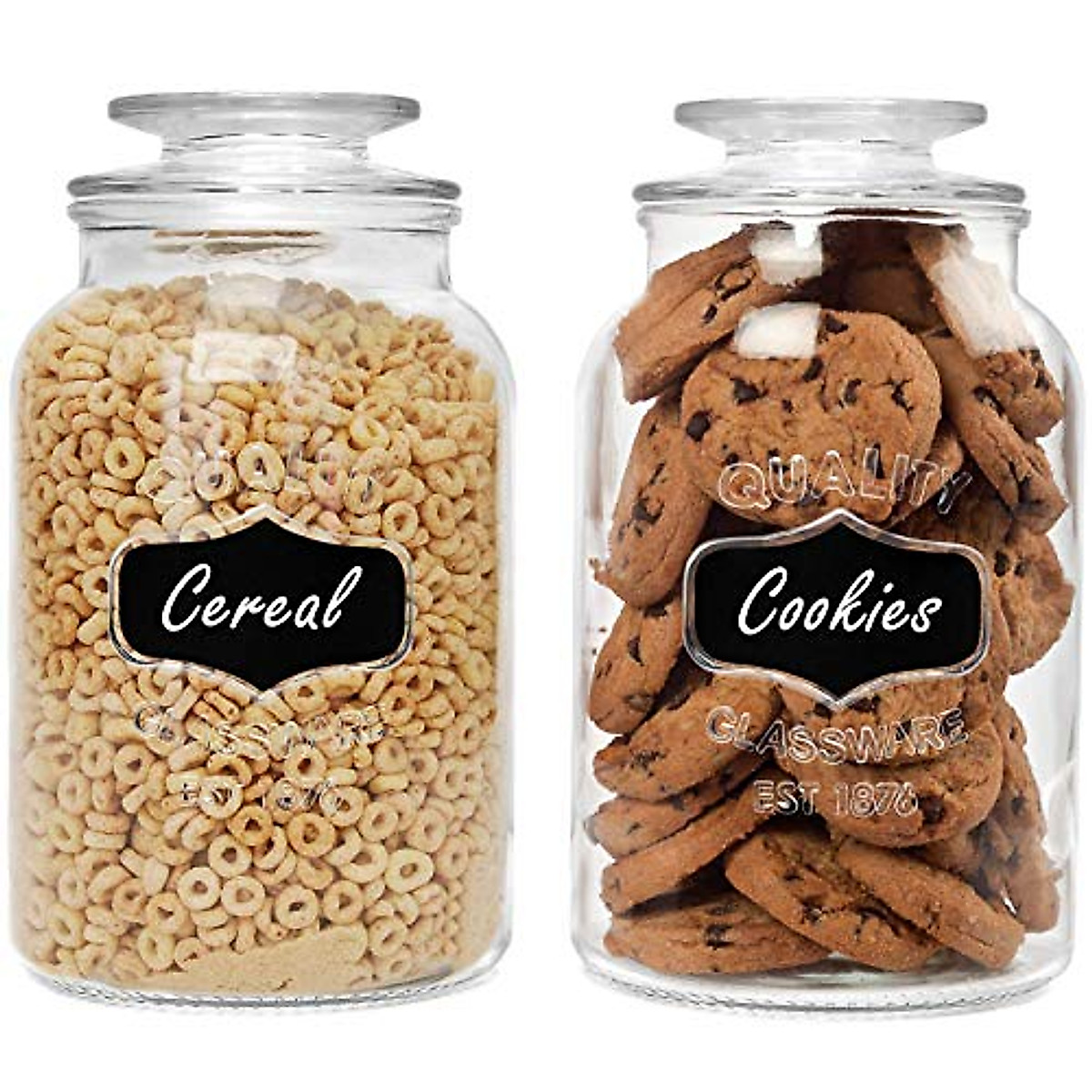 estilo Round Glass Canister Jars With Airtight Lids Ideal for Cookies, Candies, Cereal, Includes Chalkboard Labels And Chalk-1/2 Gallon (Set of 2), Clear