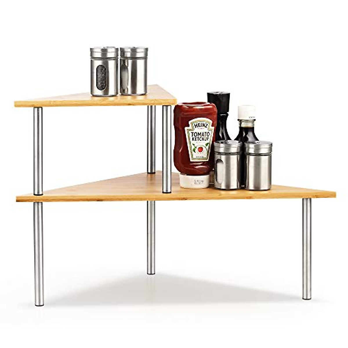 Cook N Home 02649 Corner Storage Shelf Organizer, Triangle, 2 Tier, Bamboo