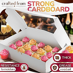 10 Pcs Half Sheet Cake Boxes 19x14 In - White Bakery Boxes with Window, Glossy Finish and Flip Top - Strong Cardboard, Easy Assemble, Secure Transport, Great for Cookies, Cakes, Donuts, and Gifting