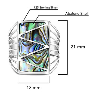 AeraVida Stripe Line Zig-Zag Abalone Shell .925 Sterling Silver Ring | Elegant Statement Ring for Women | Ablone Accessory | Ring Size (8)