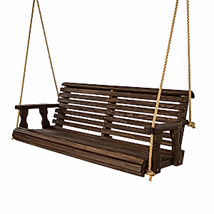 Amish Casual Heavy Duty 800 Lb Roll Back Treated Porch Swing with Hanging Ropes (5 Foot, Dark Walnut Stain)