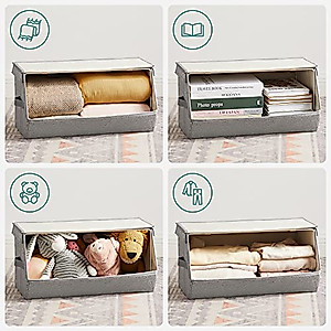 SONGMICS Set of 4 Stackable Storage Bins, Fabric Storage Boxes with Lids, Stackable Storage Cubes with Magnetic Closures, a Semi-Open Front, Lid Can Stay Open after Stacked up, Gray URLB22GY