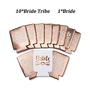 Bachelorette Party Decorations-1 White Bride Wedding Can Cooler and 10 Rose Gold Bride Tribe Can Coolers Bachelorette Party Supplies for Wedding,Bridal Shower Party, Bride Tribe Gifts (11pcs)