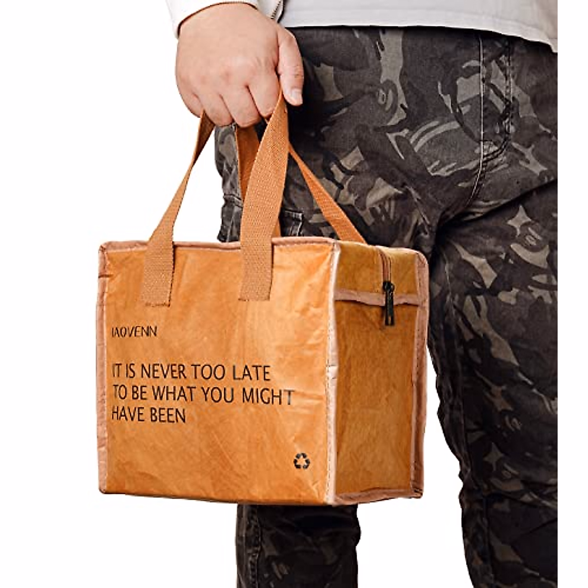 IAOVENN Insulated Tyvek paper lunch bag, reusable brown paper bag, Leakproof, durable snack bags for women and men Lunch Box