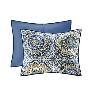 Madison Park Tangiers Quilt Modern Classic Design All Season, Breathable Coverlet Lightweight Bedding Set, Matching Shams, Decorative Pillow, King/Cal King(104"x94"), Circle Blue 6 Piece