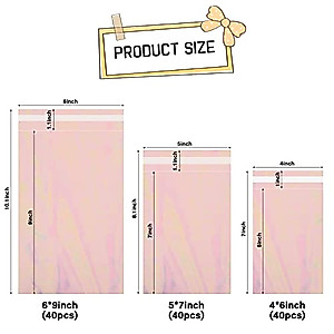 Qtop Cookie Bags Cellophane Bags 120 pcs Iridescent Holographic Candy Bags 3 Sizes 4x6 5x7 6x9 Self Sealing OPP Cello Bags for Bakery Cookies Goodies Favor Decorative Wrappers